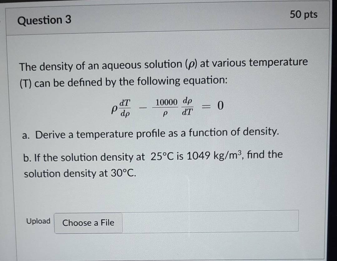 Solved 50 pts Question 3 The density of an aqueous solution | Chegg.com