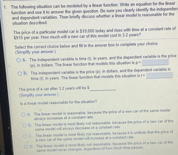 Solved 1. The following situation can be modeled by a linear | Chegg.com