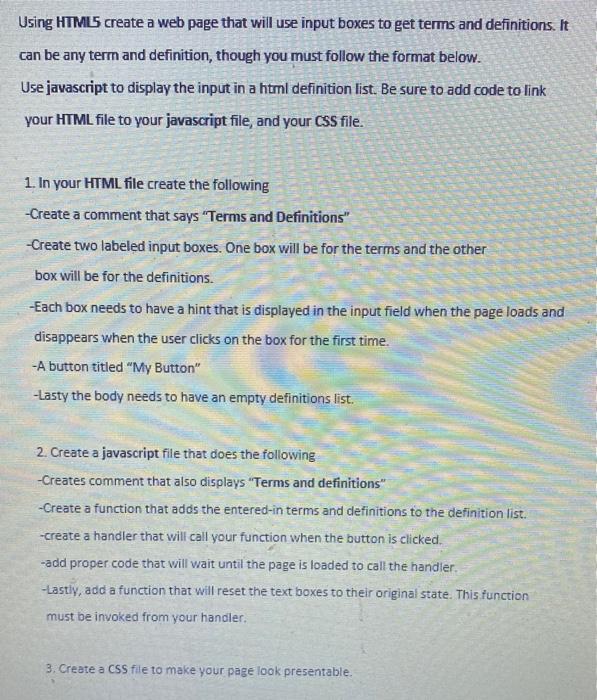 Solved Using HTMLS create a web page that will use input | Chegg.com