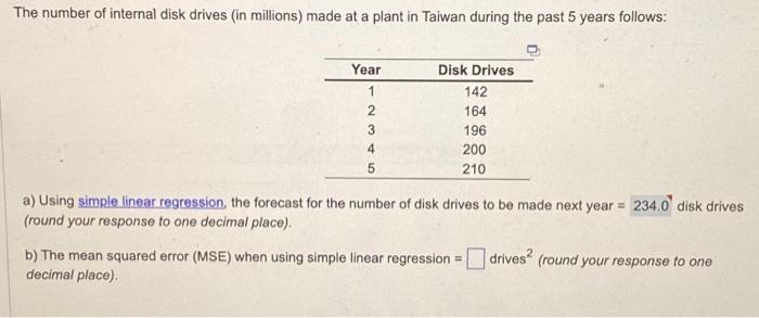 Solved The number of internal disk drives (in millions) made | Chegg.com
