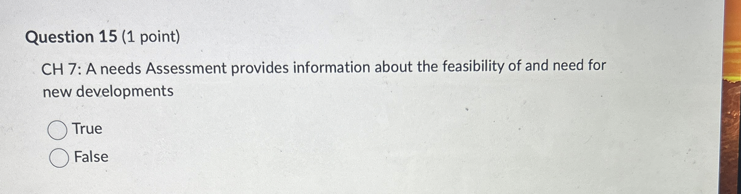 Solved Question 15 (1 ﻿point)CH 7: A needs Assessment | Chegg.com