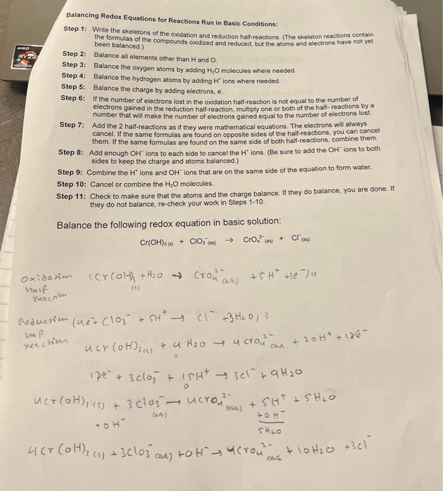 Solved Balancing Redox Equations for Reactions Run in Basic | Chegg.com