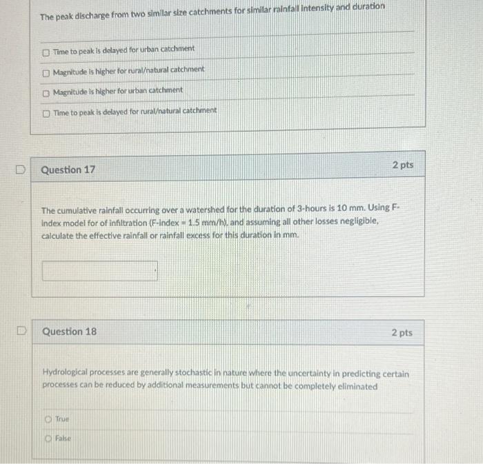 Solved The peak discharge from two similar size catchments | Chegg.com