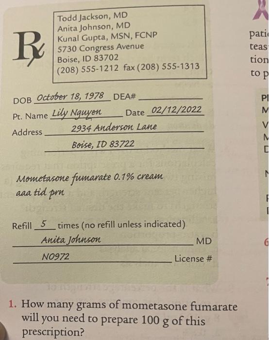 Solved Looking at the prescription. how many grams of | Chegg.com