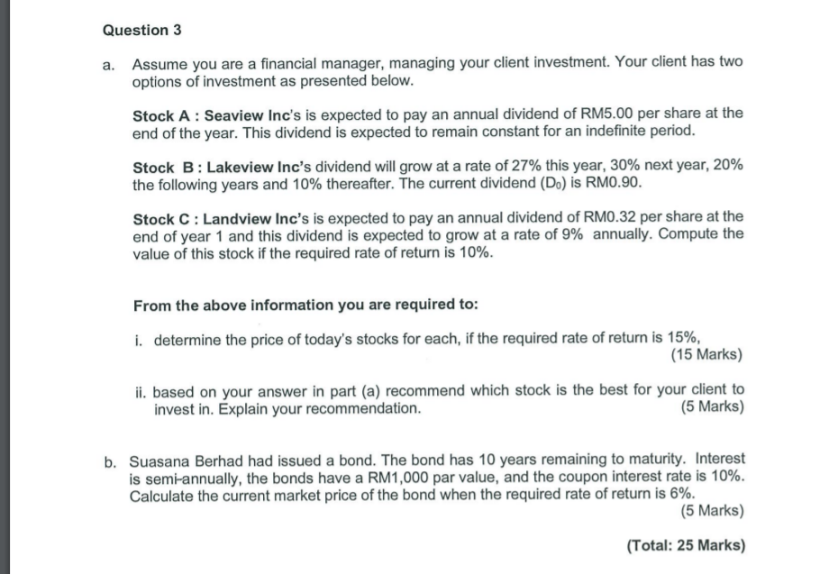 Solved Question 3a. ﻿Assume you are a financial manager, | Chegg.com