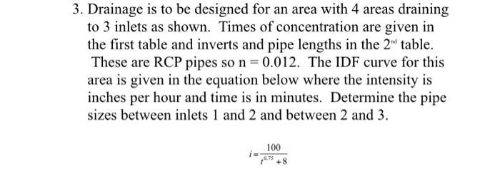 Solved 3. Drainage is to be designed for an area with 4 | Chegg.com