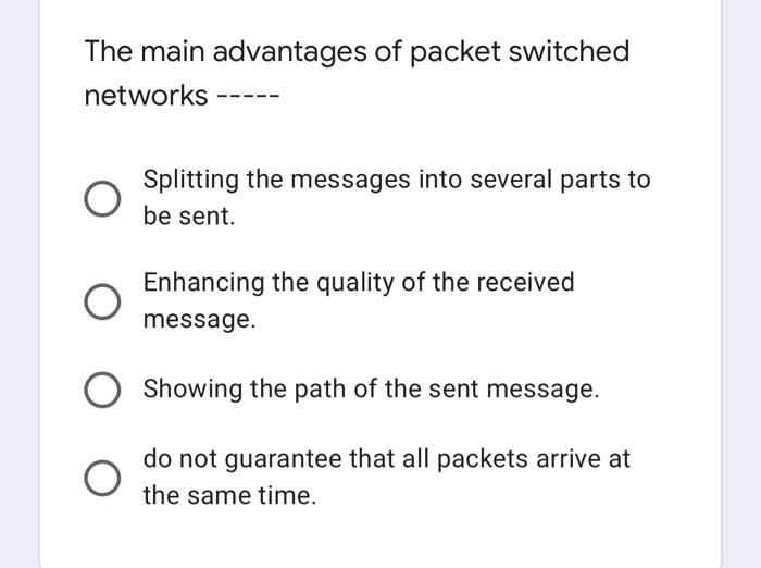 Solved The main advantages of packet switched networks | Chegg.com