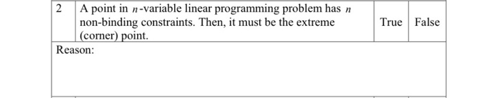 Solved 2 A point in n-variable linear programming problem | Chegg.com