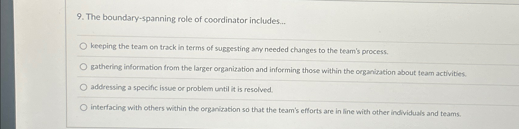 Solved The boundary-spanning role of coordinator | Chegg.com