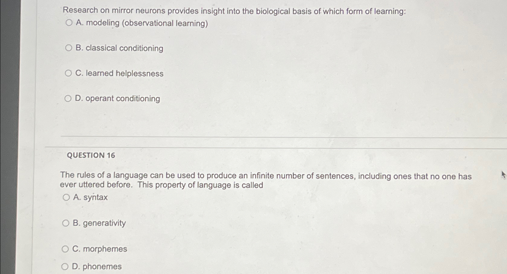 Solved Research on mirror neurons provides insight into the | Chegg.com