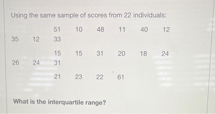 Solved Using the same sample of scores from 22 individuals: | Chegg.com