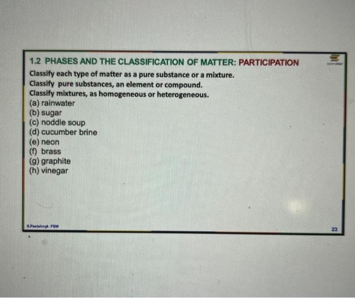 Solved 1 2 Phases And The Classification Of Matter Chegg
