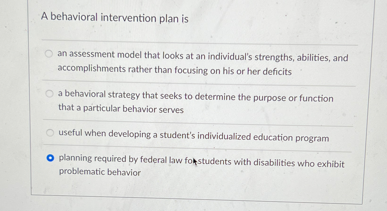 Solved A behavioral intervention plan isan assessment model | Chegg.com
