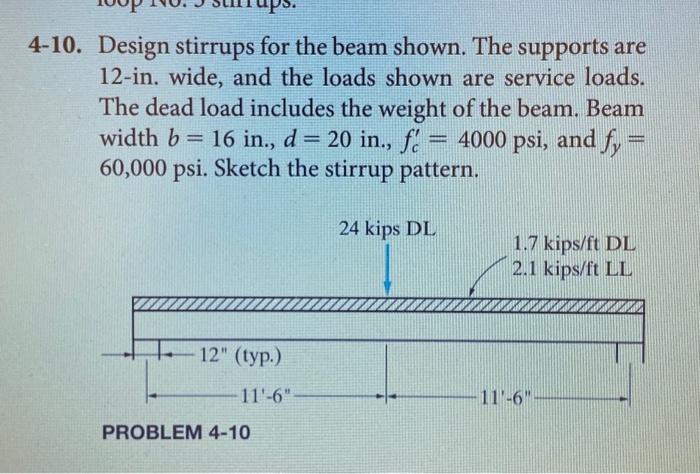Solved 10. Design stirrups for the beam shown. The supports | Chegg.com