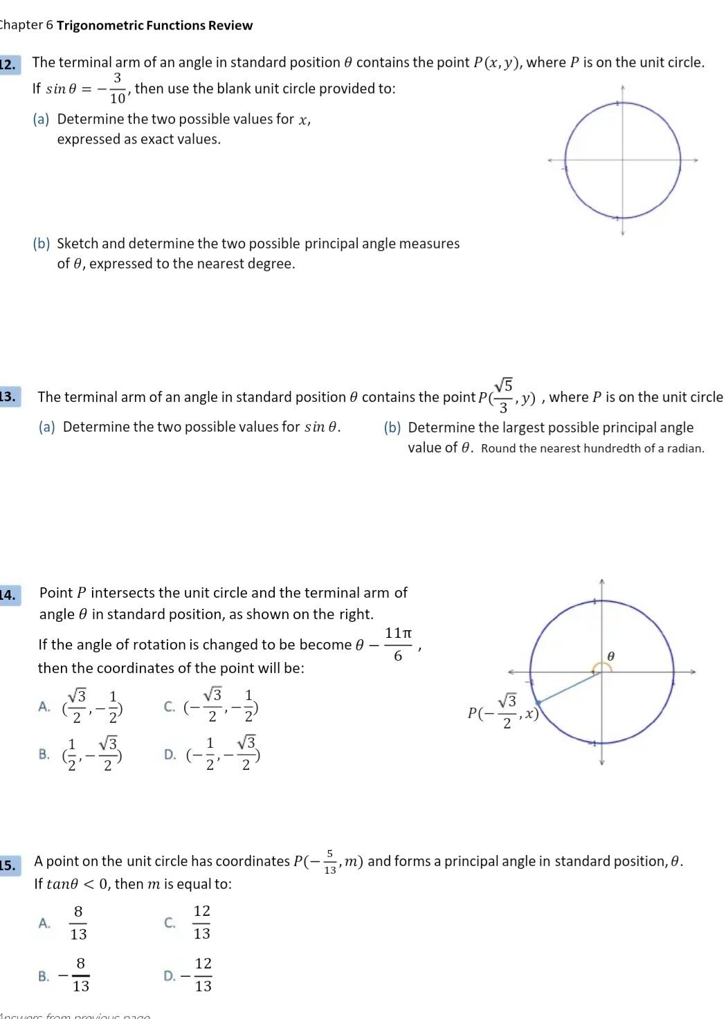 Solved Chapter 6 ﻿Trigonometric Functions Review12. ﻿The | Chegg.com
