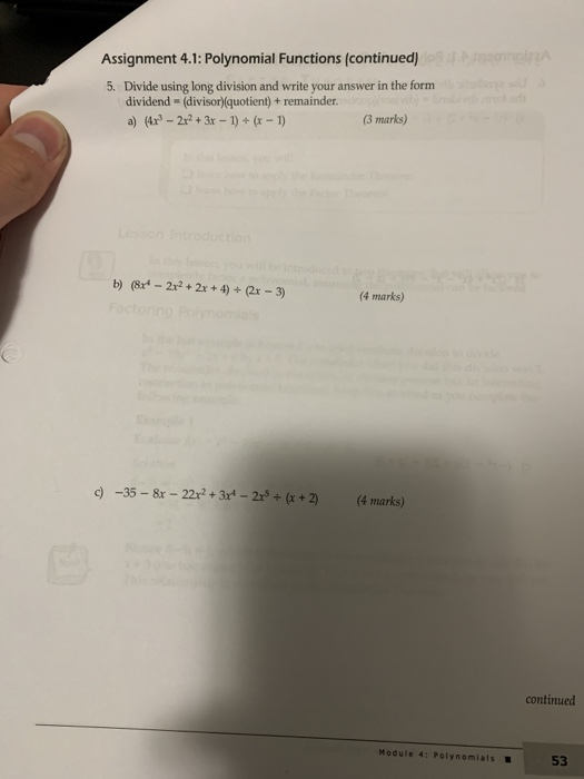 Solved Assignment 4.1: Polynomial Functions (continued) 5. | Chegg.com