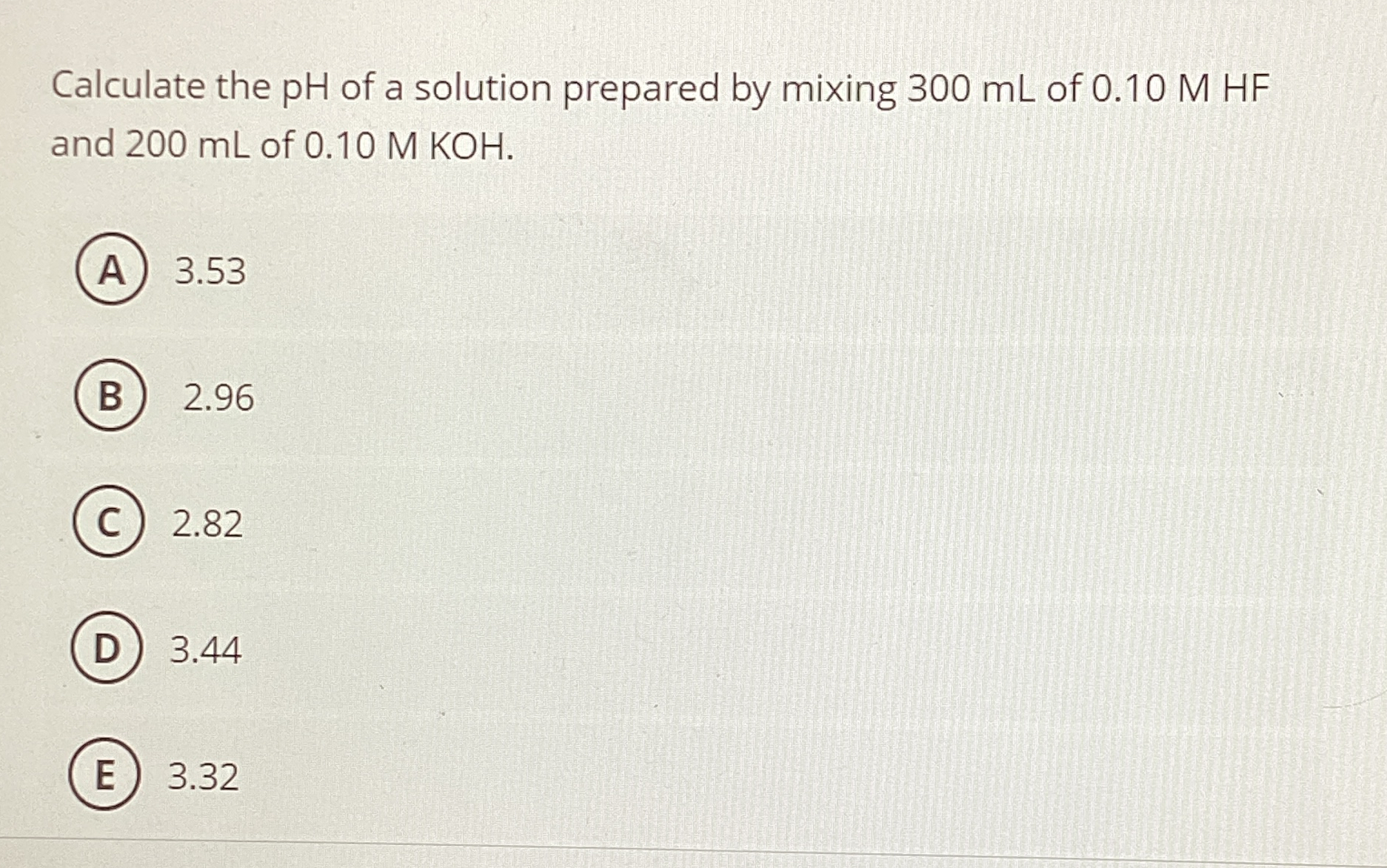 Solved Calculate the pH ﻿of a solution prepared by mixing | Chegg.com