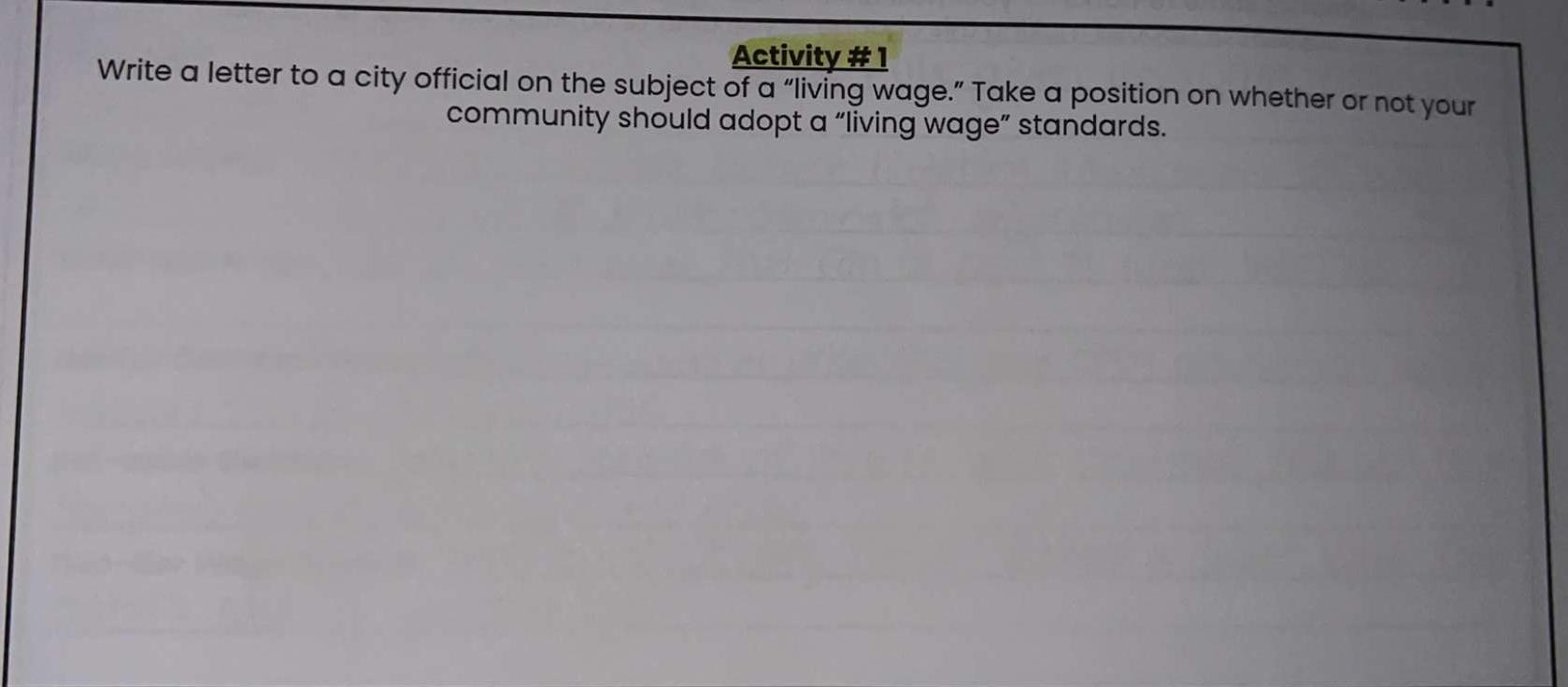 Solved Activity\# 1 Write a letter to a city official on the | Chegg.com