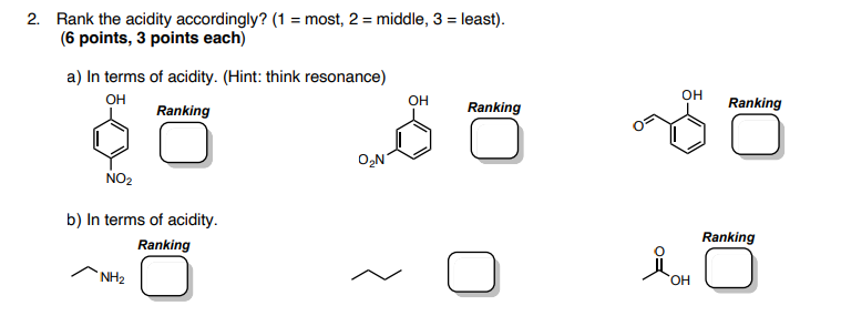 Solved Rank the acidity accordingly? most, 2= ﻿middle, 3= | Chegg.com