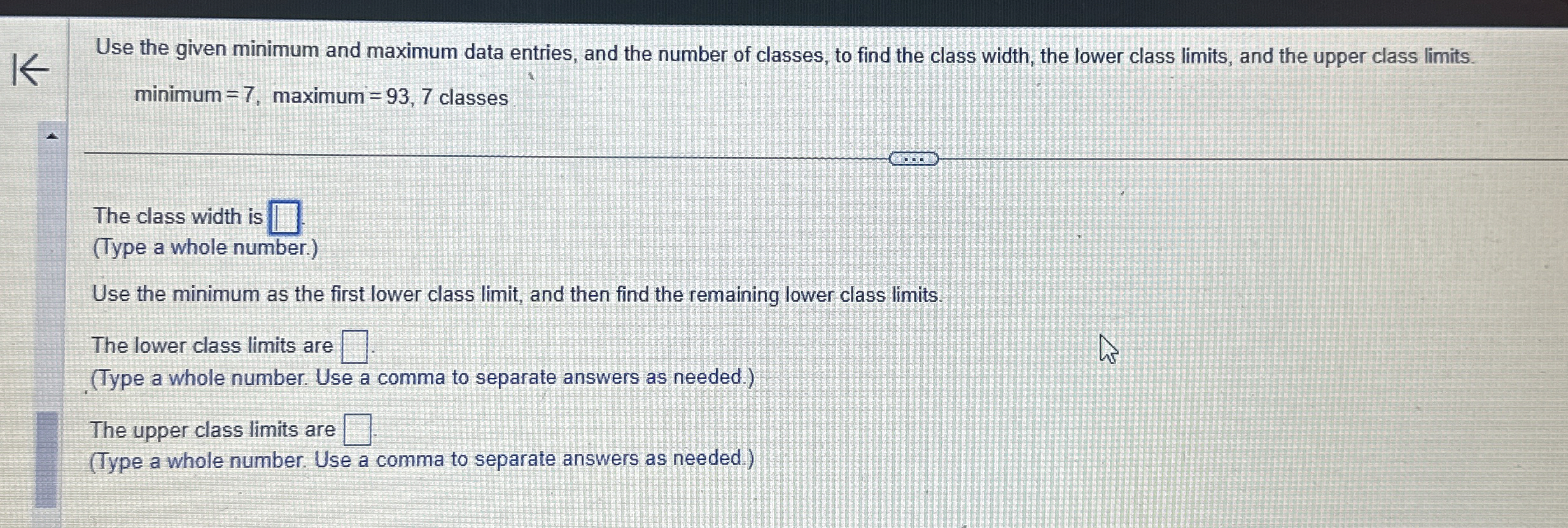 Solved Use the given minimum and maximum data entries, and | Chegg.com