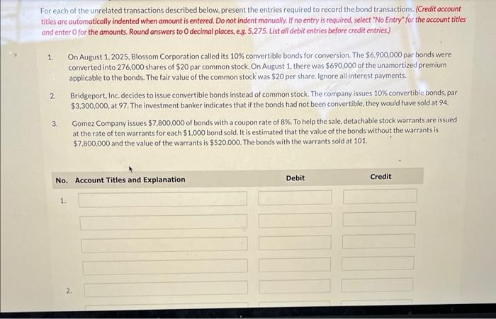 Solved For each of the unrelated transactions described | Chegg.com