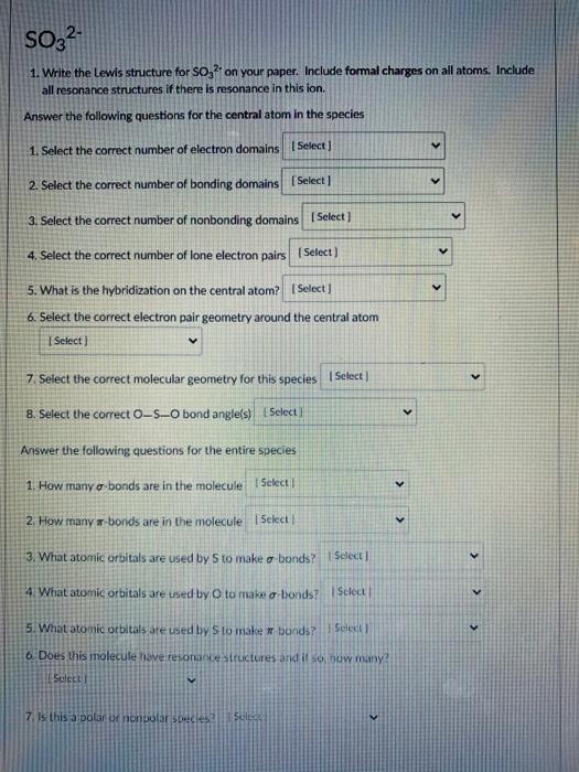 Solved SO32- 1. Write the Lewis structure for SO,?. on your | Chegg.com