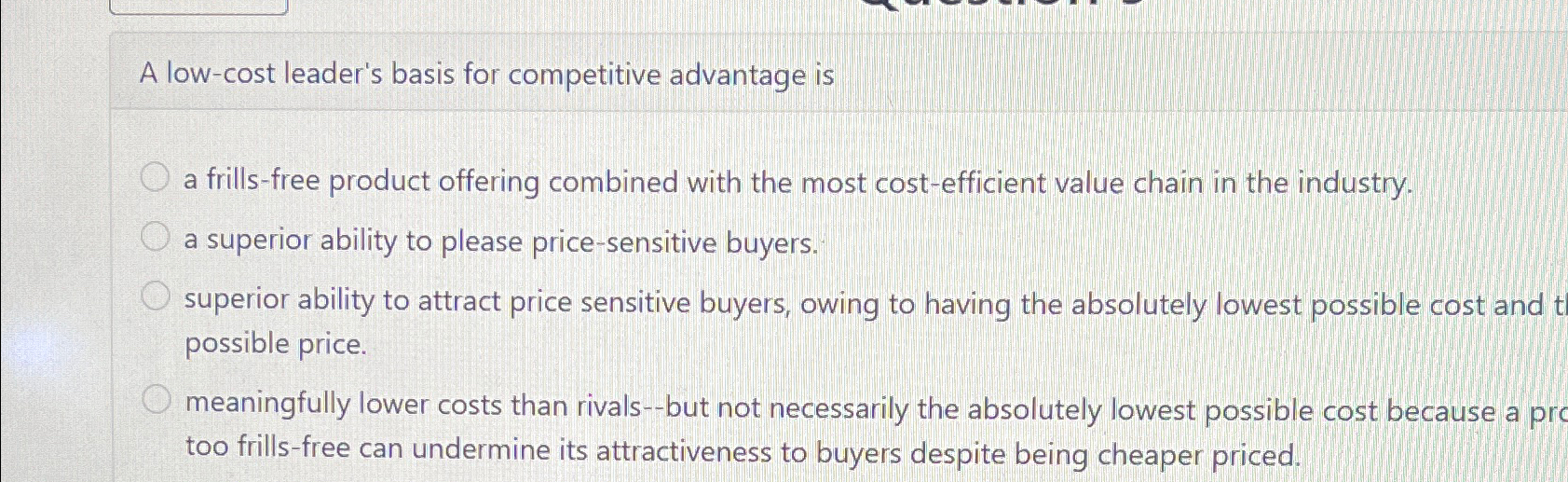 Solved A low-cost leader's basis for competitive advantage | Chegg.com