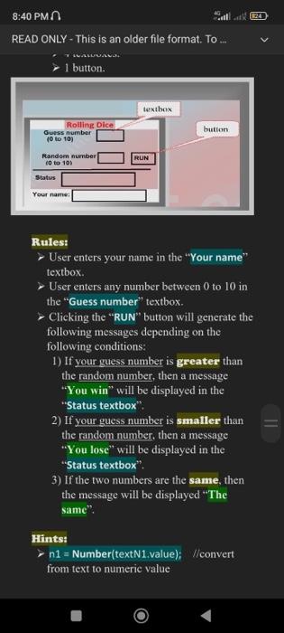 Solved READ ONLY - This is an older file format. To ... Task | Chegg.com