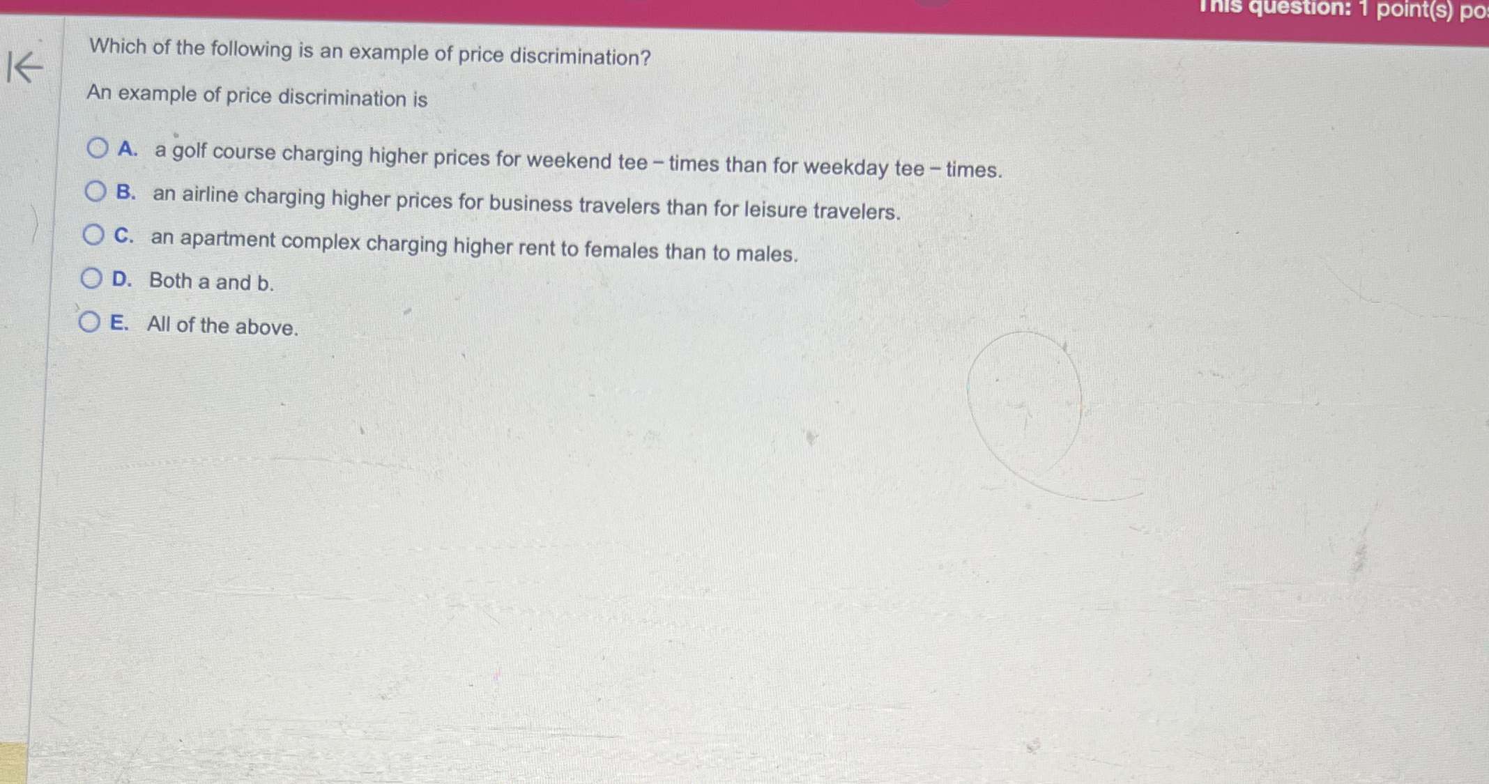 Solved Which of the following is an example of price | Chegg.com
