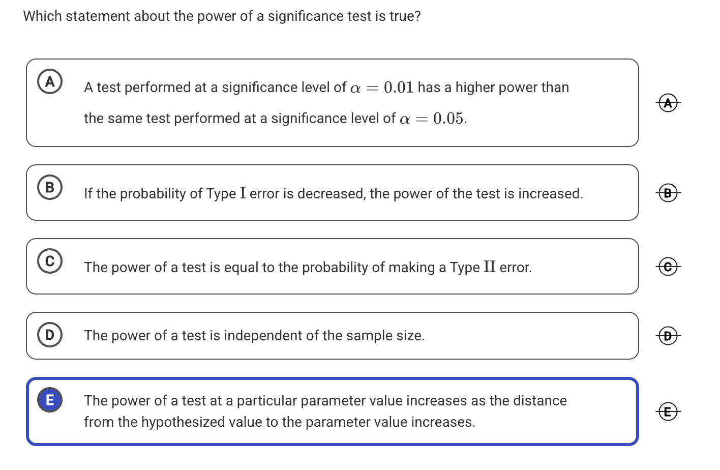 Solved Which statement about the power of a significance | Chegg.com