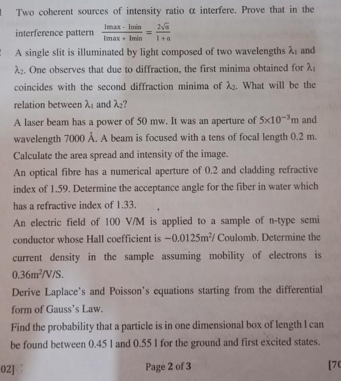 Solved Two coherent sources of intensity ratio α interfere. | Chegg.com