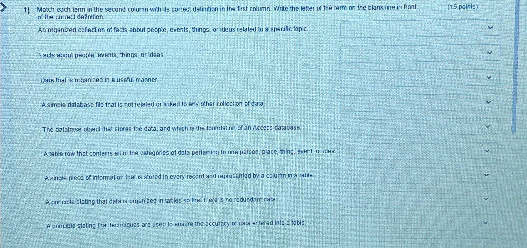 Solved Match each term in the second column with its correct | Chegg.com