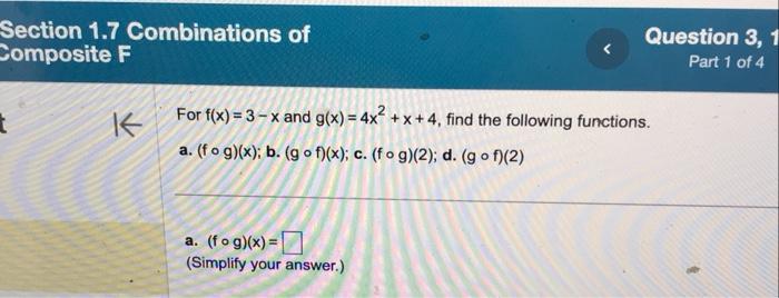 Solved For f(x)=3−x and g(x)=4x2+x+4, find the following | Chegg.com
