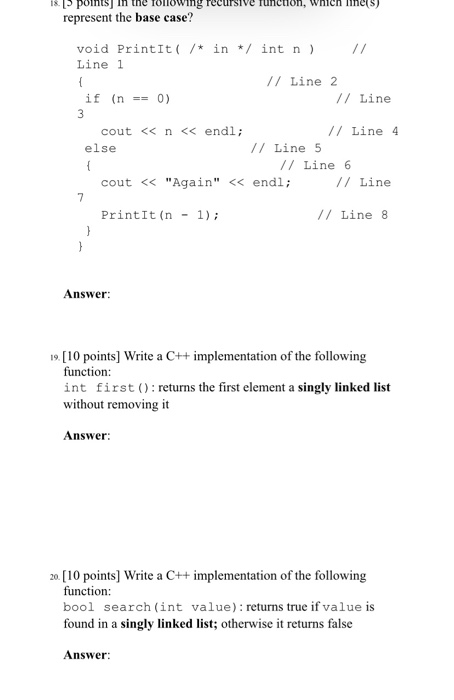 Solved points in the following recursive function, which | Chegg.com
