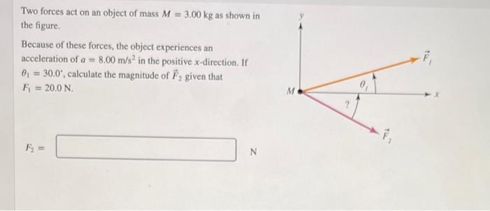 Solved Two forces act on an object of mass M= 3.00 kg as | Chegg.com