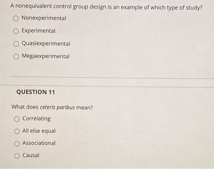Solved A nonequivalent control group design is an example of | Chegg.com