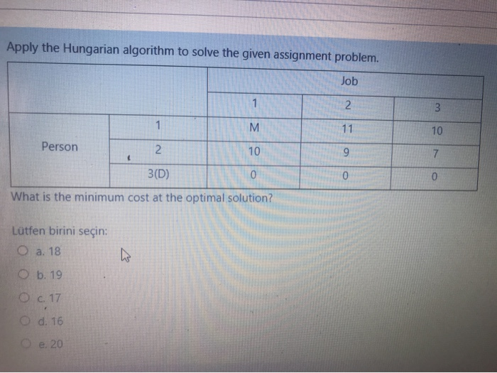 Solved Apply the Hungarian algorithm to solve the given | Chegg.com