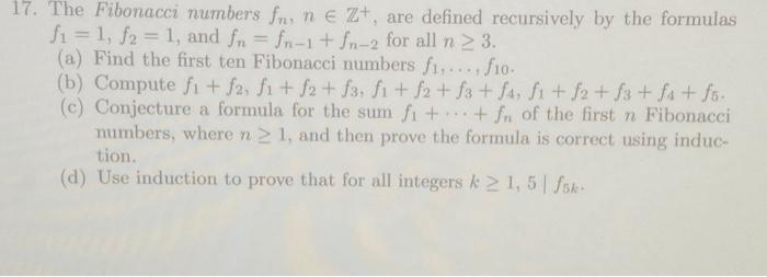 Solved 7. The Fibonacci numbers fn,n∈Z+, are defined | Chegg.com