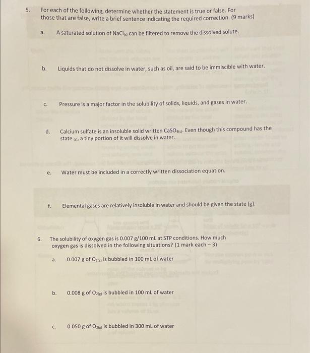 Solved 5. For each of the following, determine whether the | Chegg.com