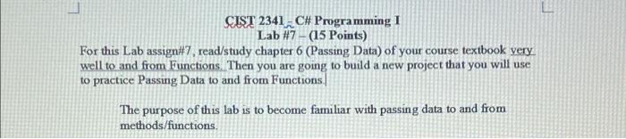 Solved SIST 2341 - C# Programming I Lab #7 - (15 Points) For | Chegg.com