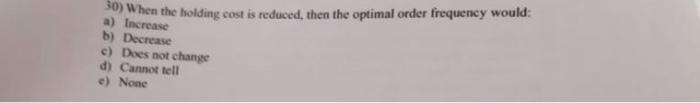 Solved 30) When the holding cost is reduced, then the | Chegg.com