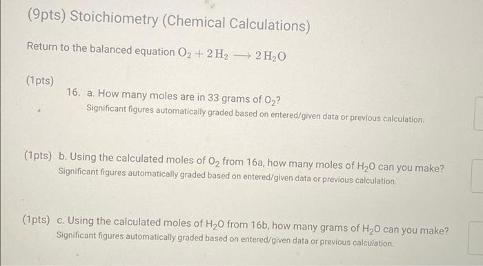 Solved (9pts) Stoichiometry (Chemical Calculations) Return | Chegg.com