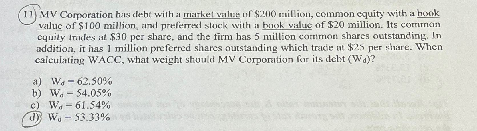 Solved MV Corporation has debt with a market value of $200 | Chegg.com