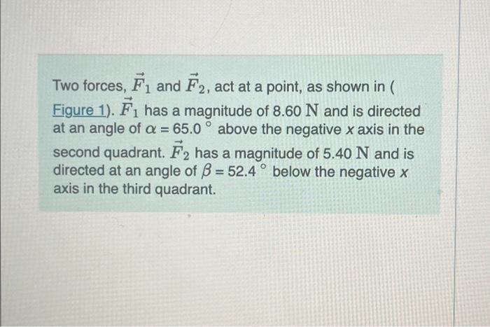 Solved Two forces, F₁ and F2, act at a point, as shown in ( | Chegg.com