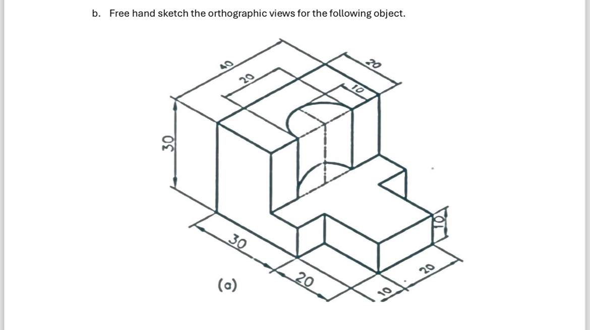 Solved Free hand sketch the orthographic views for the | Chegg.com