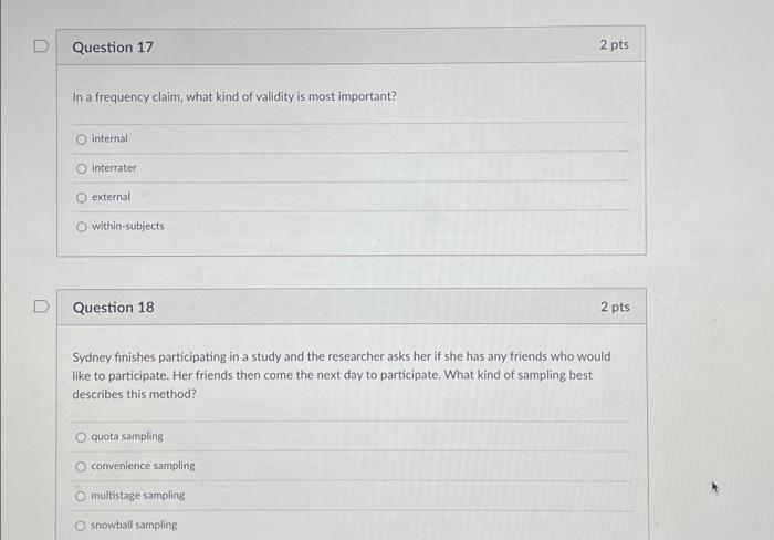 Solved In a frequency claim, what kind of validity is most | Chegg.com