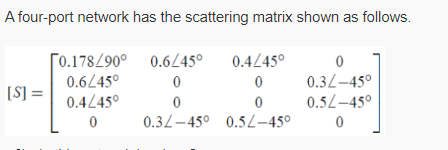 Solved A four-port network has the scattering matrix shown | Chegg.com