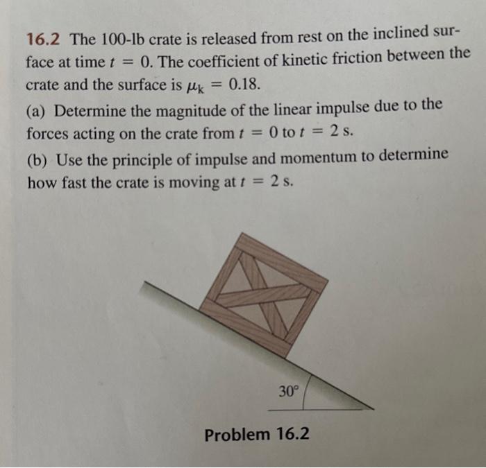 Solved 16.2 The 100−lb crate is released from rest on the | Chegg.com