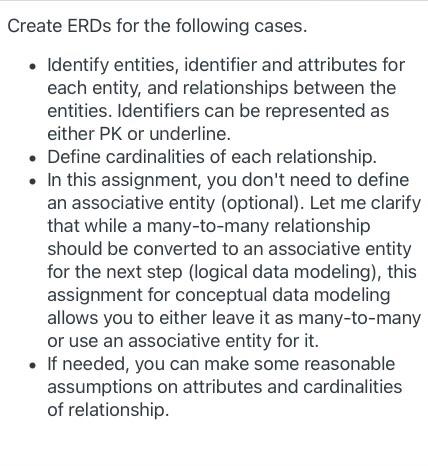Solved Create ERDs for the following cases. • Identify | Chegg.com