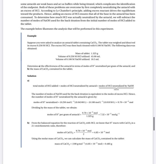 Solved Analysis of Antacids by Back Titration Tablet 1 | Chegg.com